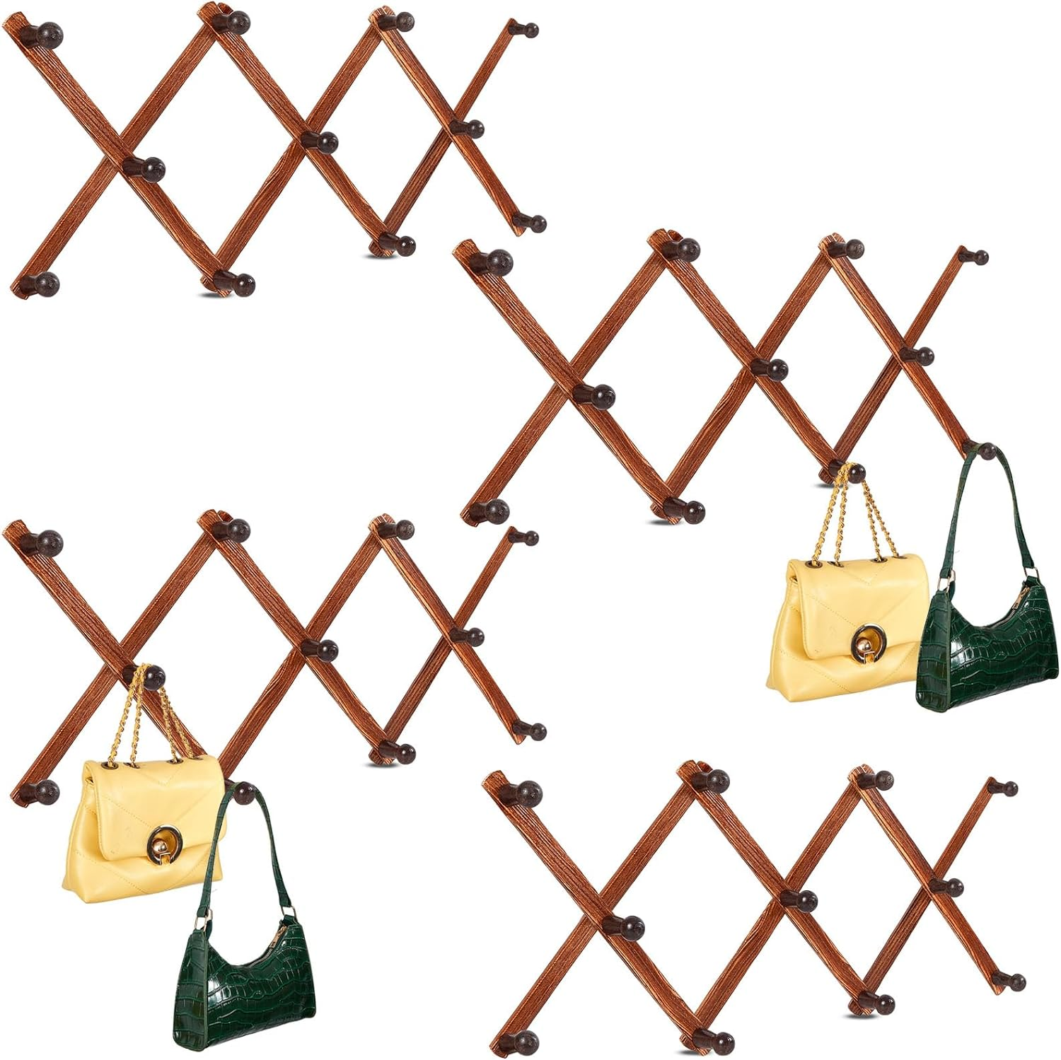 4 Pcs Expandable Hat Rack Coat Rack Wooden Accordion Wall Hanger Wall ...