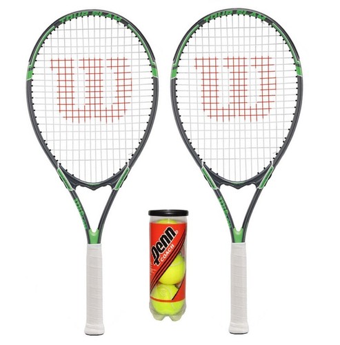 2 x Wilson Tour Slam Green Tennis Racket Set with 3 Tennis Balls RRP £ ...