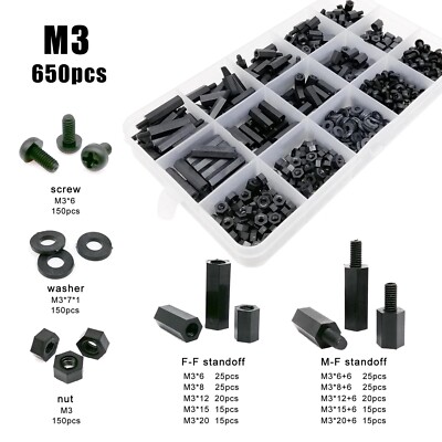 650pcs/set M3 PCB Motherboard Black Plastic Nylon Hex Set | eBay