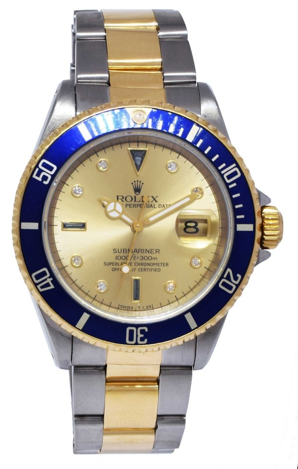 Rolex Submariner 18k Yellow Gold/Steel Serti Diamond Dial 40mm Watch N ...