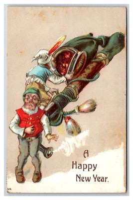 Christmas Elves or GNOMES Smoking a pipe HAPPY NEW YEAR | eBay