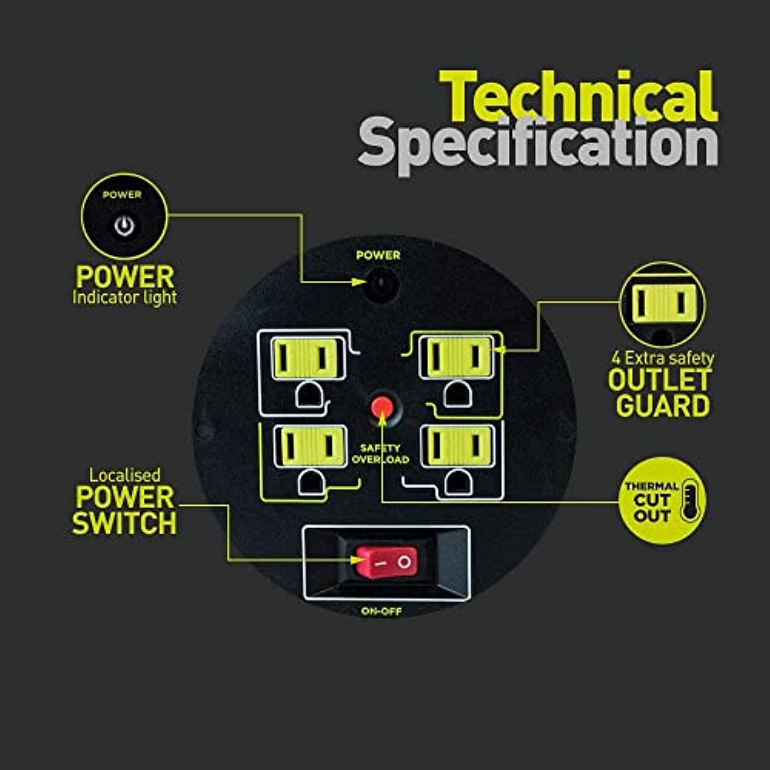 Masterplug Power At Work Four Power Outlets Cord Reel with Winding ...