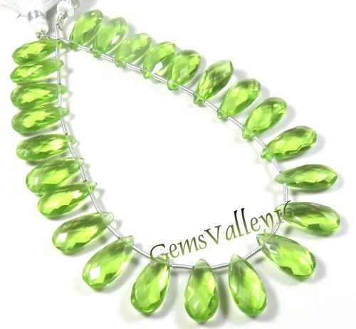 Peridot Hydro Glass Beads 8"Strand 7x15mm Green Quartz Pear Shape ...