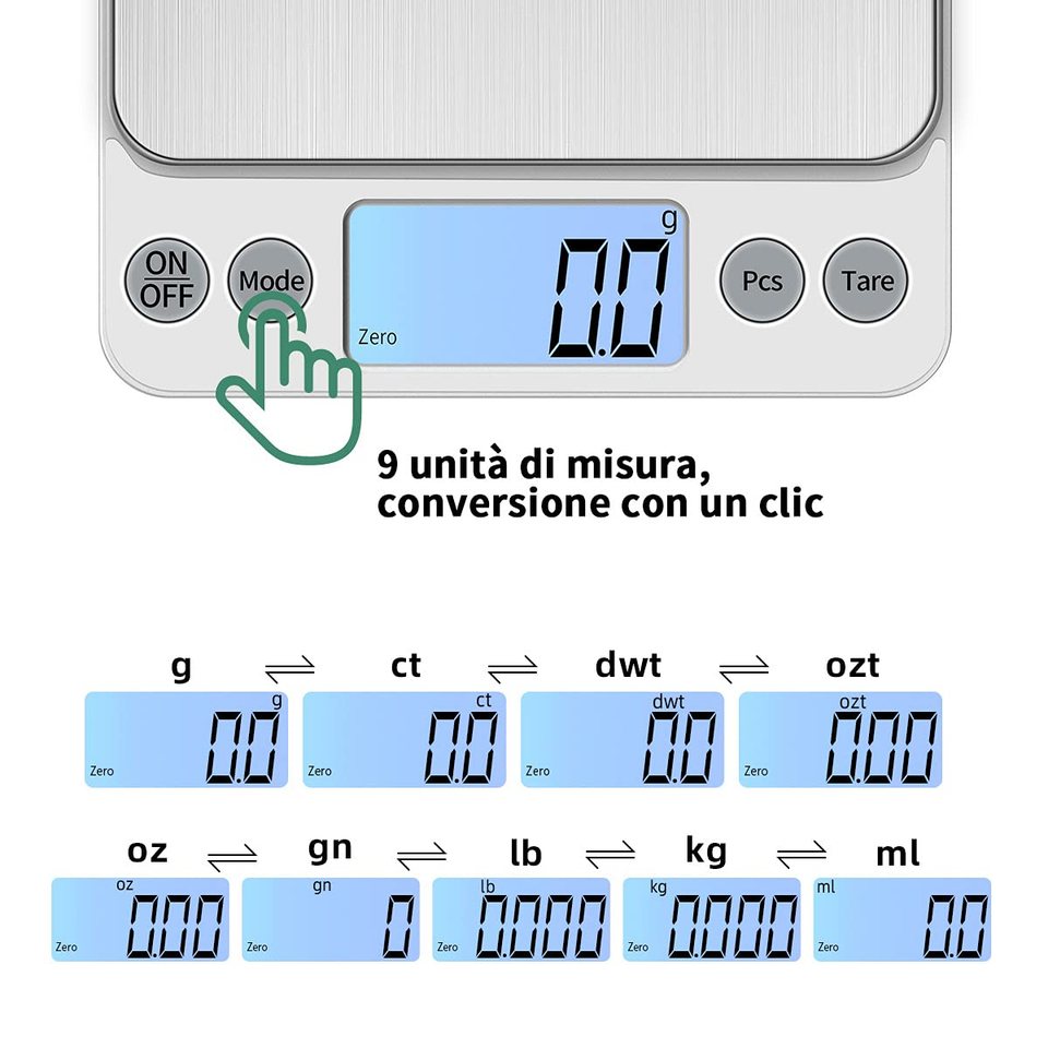 Grande Dimensione 5Kg/0.1G Bilancia Digitale Da Cucina, Bilance Alimenti in Acci | eBay