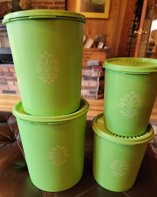 Tupperware Lime Green Servalier Canisters Starburst Lids Nesting Set Of ...