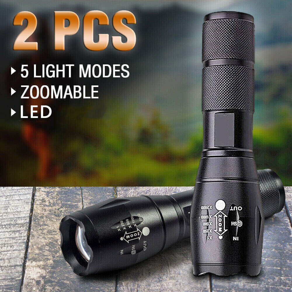 2PCS Portable Powerful 990000LM T6 LED Flashlight Zoomable Focus Bright ...