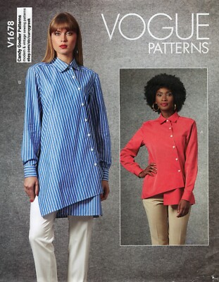 Vogue V1678 Loose-Fit Shirt w Diagonal Button Closure, Collar Band Sz 4 ...