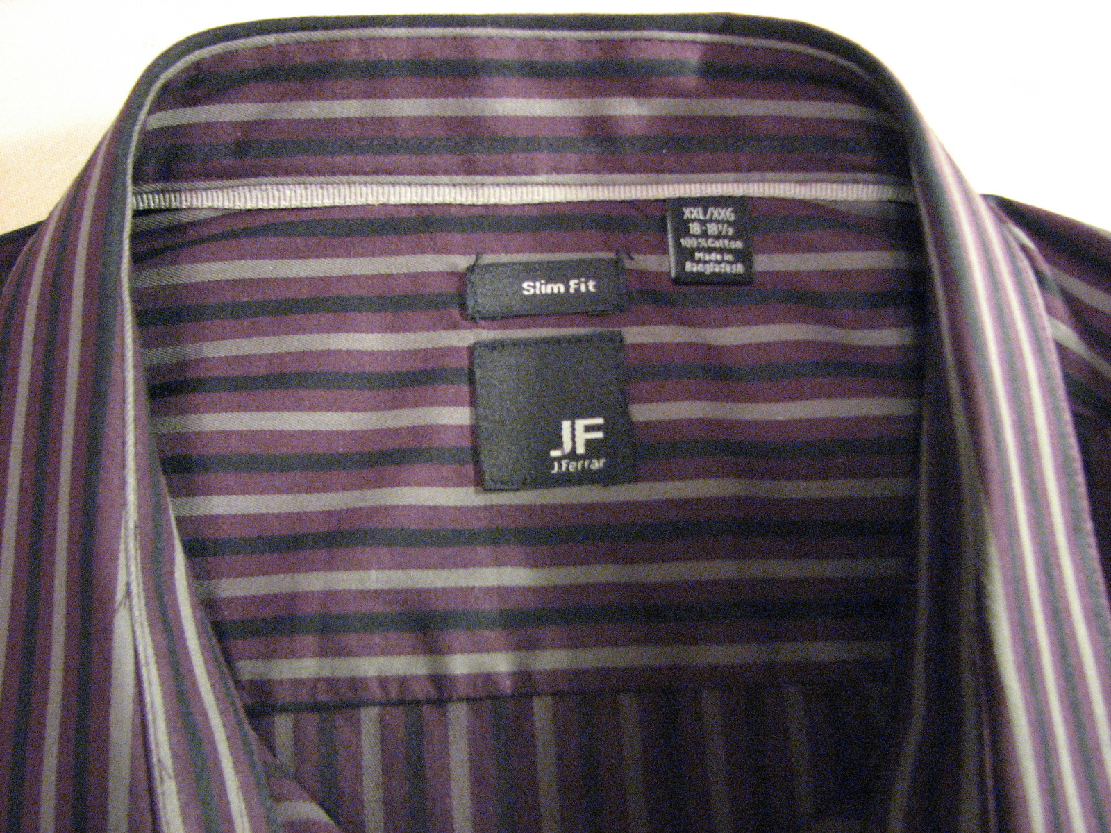 JF J.Ferrar Button L/S Purple Black Gray Striped 18 - 18.5 XXL Slim Fit ...