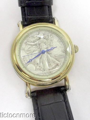 RETRO STAUER US 1944 WALKING LIBERTY SILVER HALF DOLLAR COIN DIAL WATCH ...