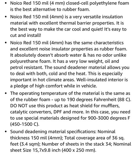 Noico Red 150 Mil 36 Sqft Сar Sound Insulation Heat and Cool Liner Self ...