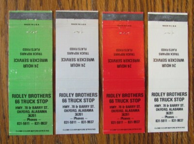 RIDLEY BROTHERS 66 TRUCK STOP MATCHBOOK MATCHCOVERS: OKFORD, ALABAMA ...