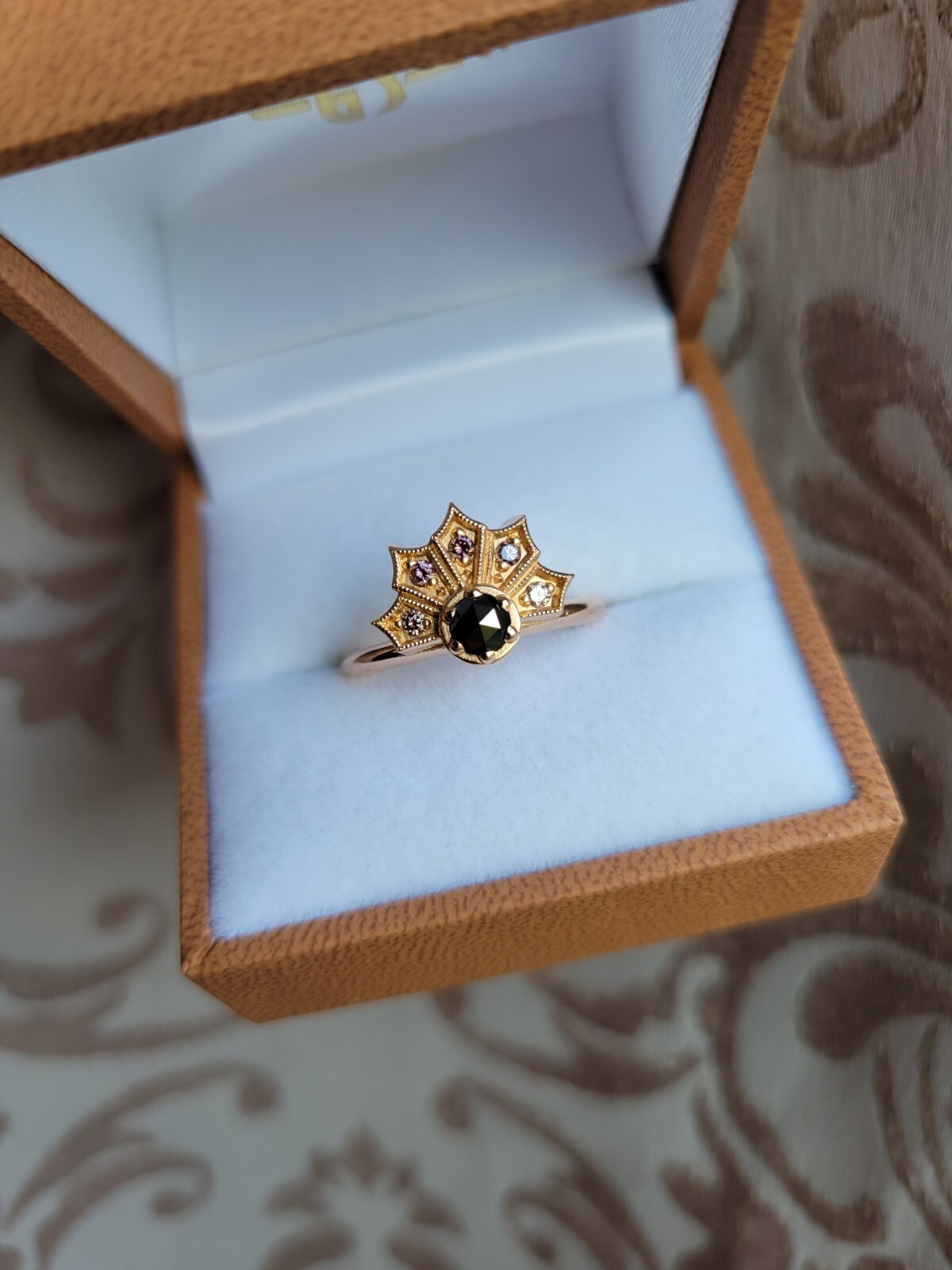 Swank Metalsmithing 14K Rose Gold Black Diamond Purple Diamonds Deco ...