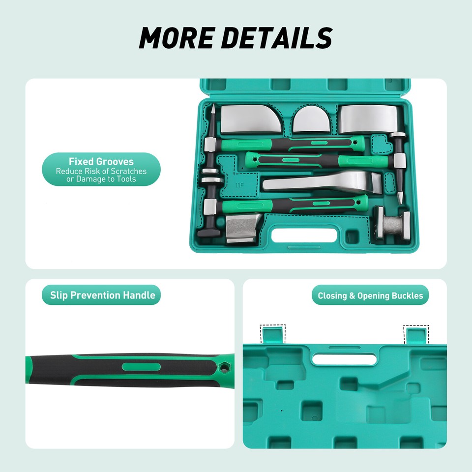 NEW 9pcs Set Hand Car Auto Body Work Hammer Fender Tool Dent Crowbar ...