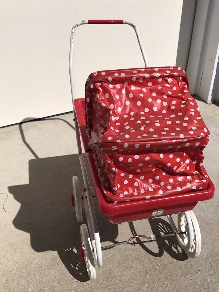 Vintage 1960s Metal Rocking Baby Doll Toy Carriage Stroller Buggy Red ...