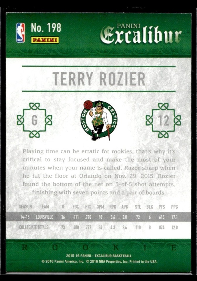 2016-17 Panini Excalibur Terry Rozier Rookie Boston Celtics #198 | eBay
