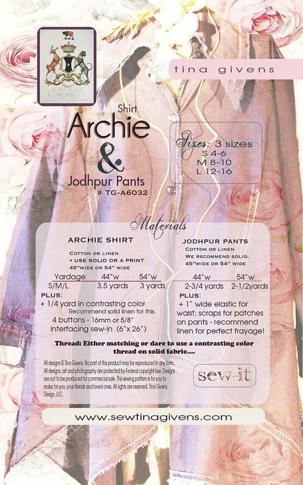 Tina Givens Archie Shirt & Jodhpurs Sewing Pattern #A6032 sizes 4-16 ...
