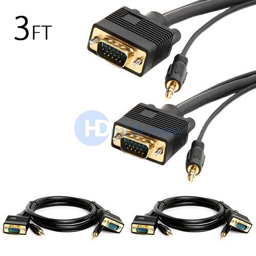 SVGA Super HD15 VGA Cable with Audio 3.5mm Stereo M/M Gold Plated 3 FT ...