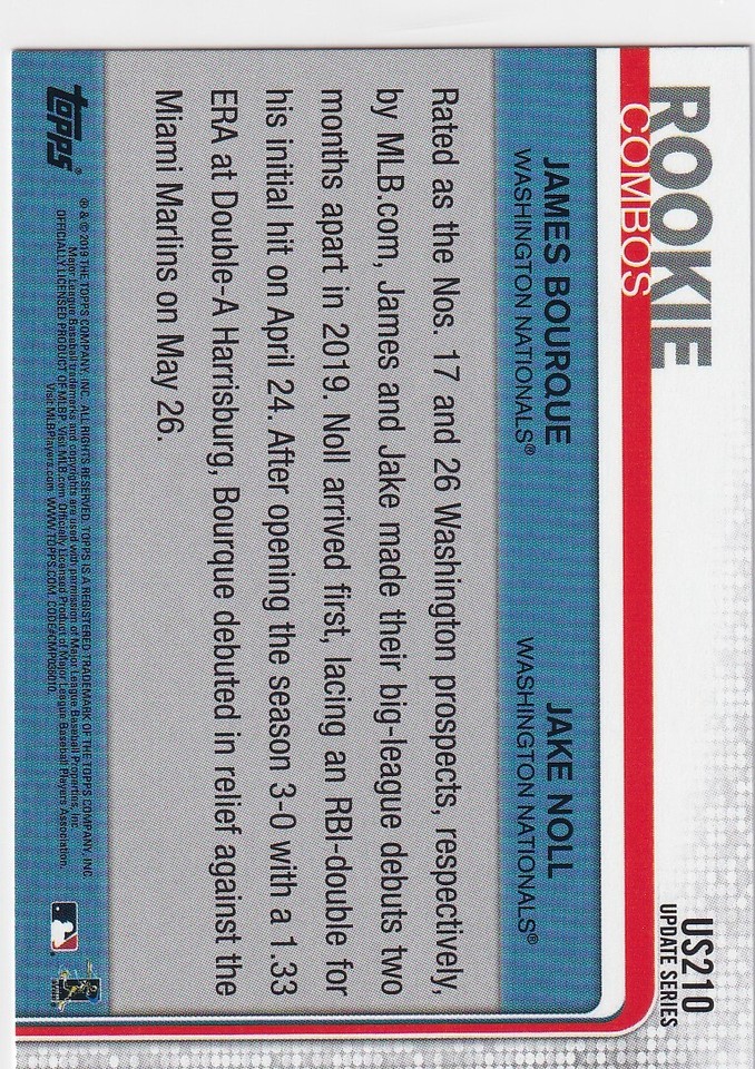 2019 TOPPS UPDATE RC JAMES BOURQUE JAKE NOLL WASHINGTON NATIONALS ...