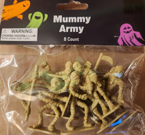 8 pc. Halloween Mummy Army Skeleton Plastic Figurines Skulls Bones Axes ...