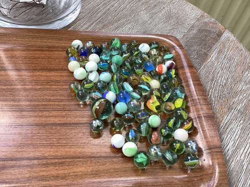 Vintage Retro bag of 87 glass marbles from '60s & '80s mixed colours ...