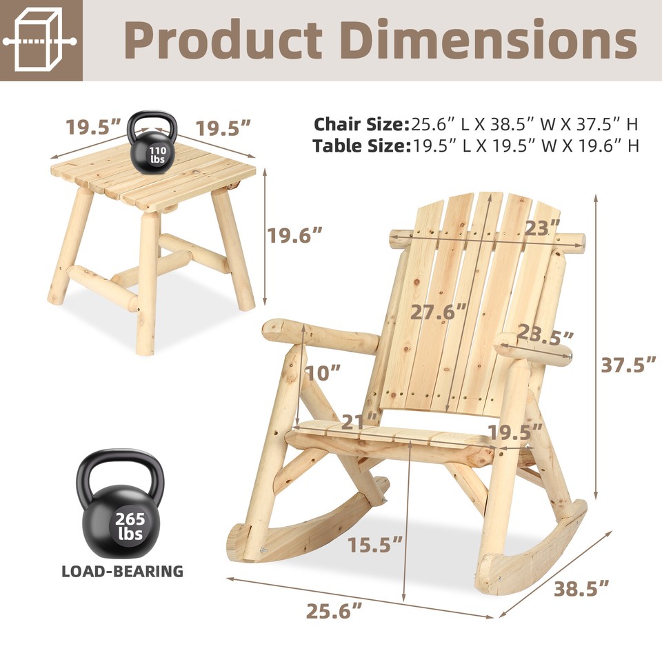 Log Rocking Chair Adirondack Wooden Porch Rocker Patio Deck Furniture ...