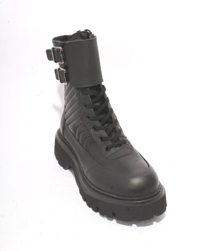 PHIL GATIÈR by REPO 15615a Black Leather Sheepskin Ankle LaceUp Boots ...