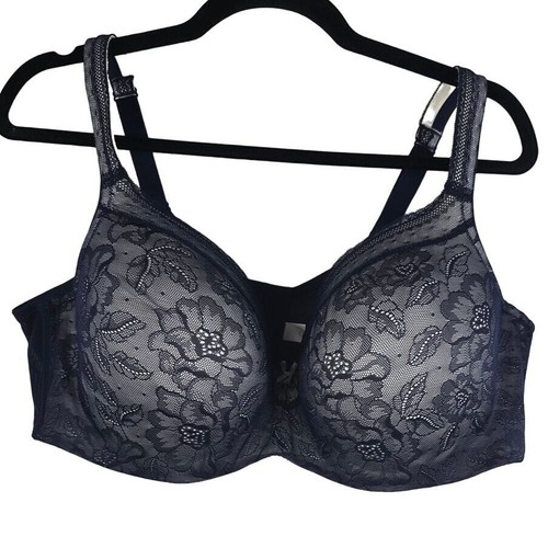 Cacique Modern Lace Covered LL BLAC Navy Floral Lace Underwire Bra 46D ...