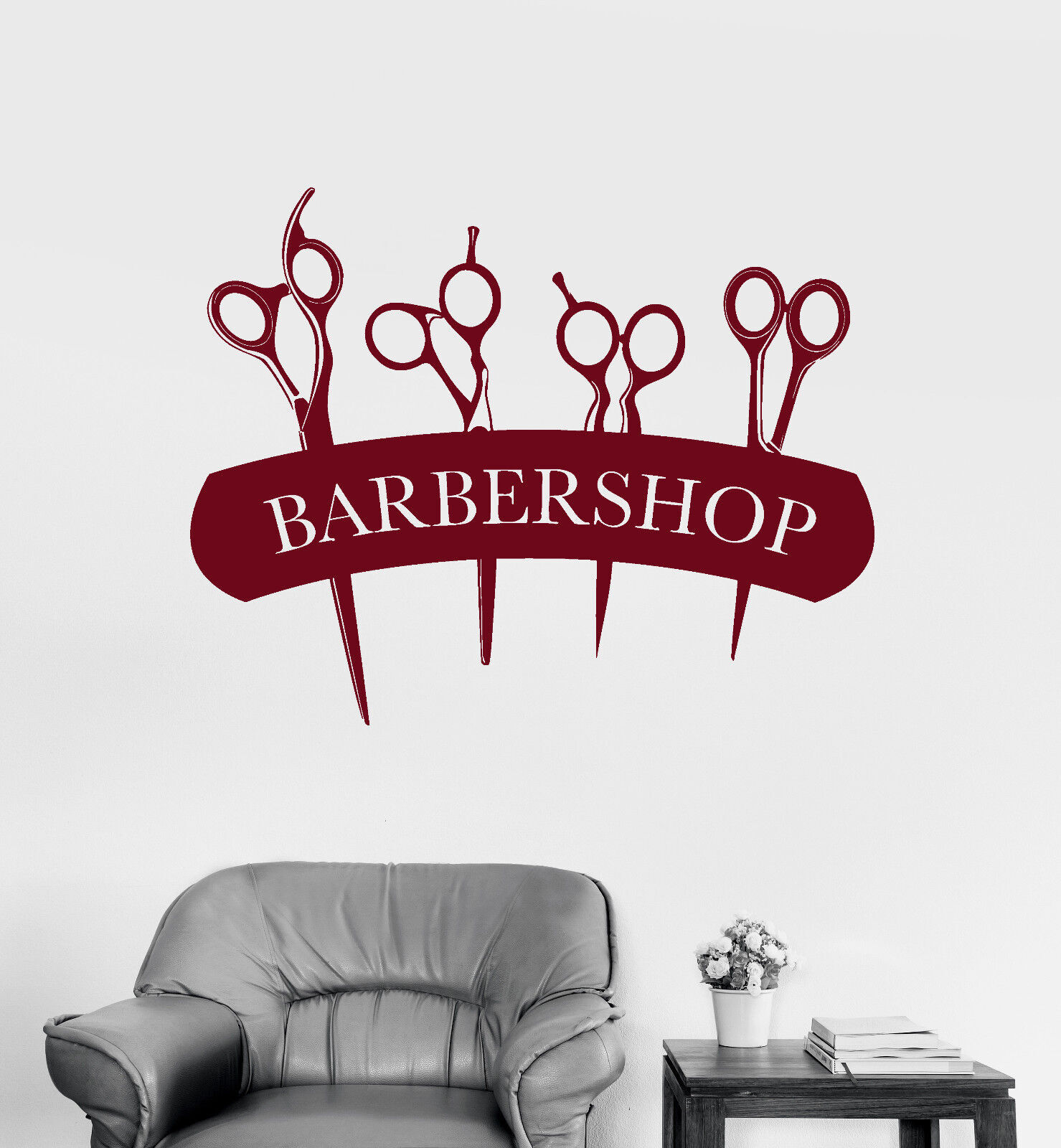 Vinyl Wall Decal Barbershop Signboard Scissors For Hair Cutting ...