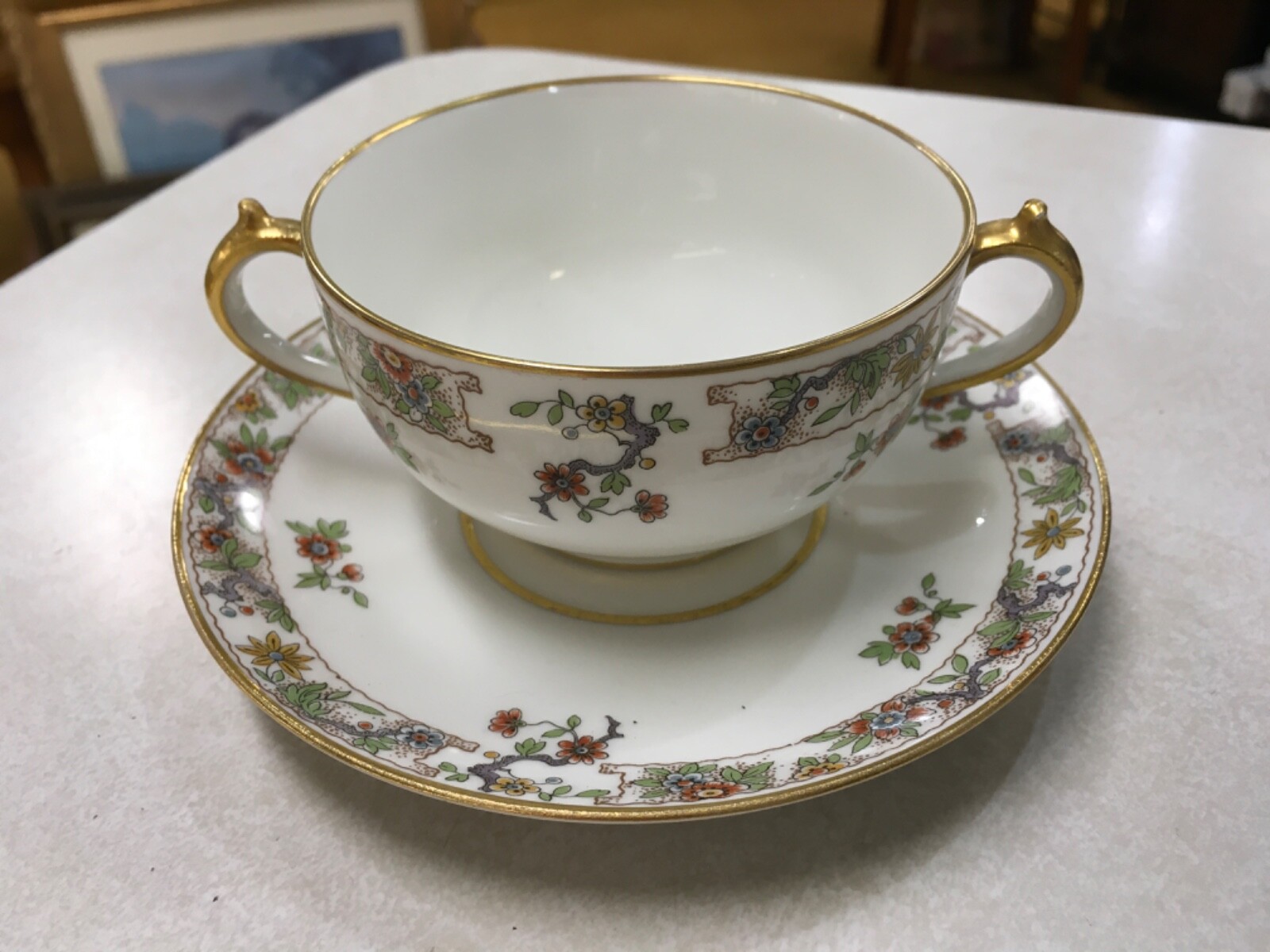 Vintage Haviland France Tyndall red green floral 2 handle tea cup and ...