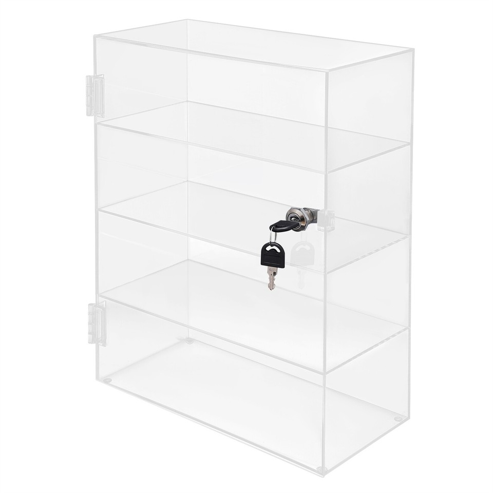 4 Tier Clear Acrylic Display Case with Lock Key 4 Shelf Toy Showcase ...