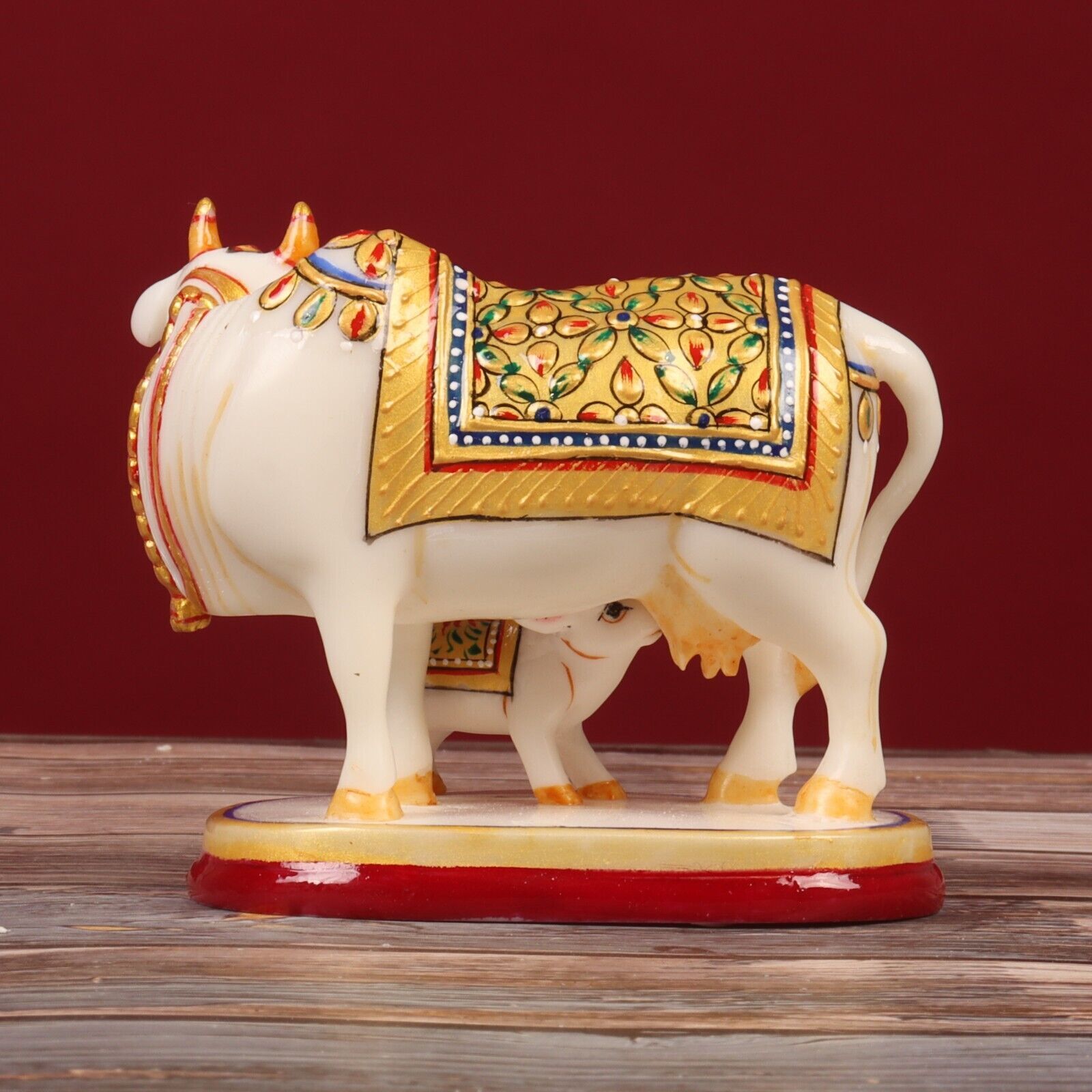 Cow Calf Culture Marble Statue 3" Kamdhenu Cow & Baby Idol Gai Bachda ...