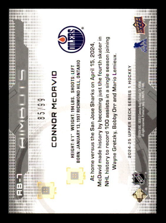 2024-25 Upper Deck Aimbot Red #AB7 Connor McDavid Oilers #85/99 | eBay