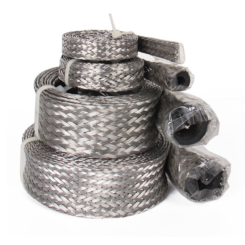 Silver Braided Hose Steel Sleeve Sleeving Kit Radiator Heater Fuel Line ...