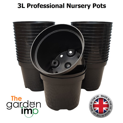 3L Plant Pots Black Plastic Strong Round Commercial Growing Pot Litre ...