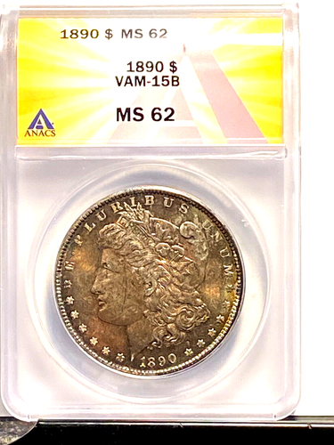 #A9012,Morgan Silver Dollar ANACS 1890 P MS 62 Seldom Seen VAM 15B ...