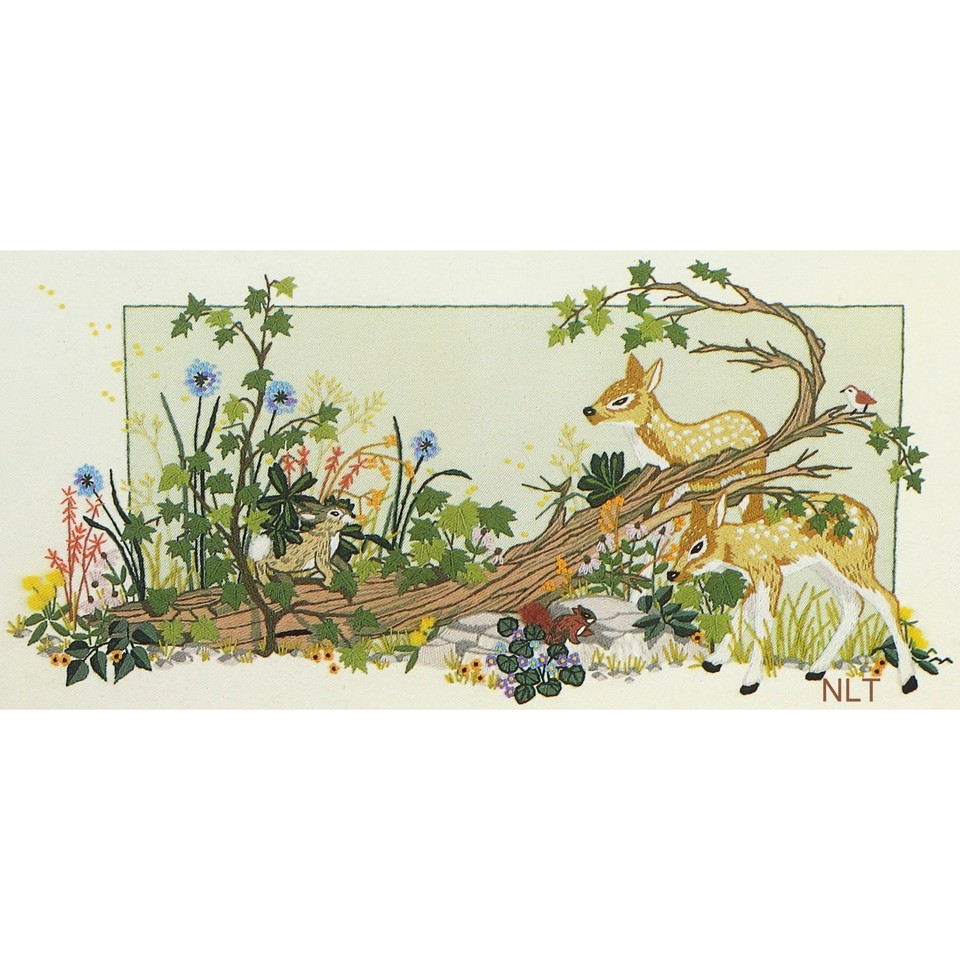 Vintage Crewel Embroidery Kit Forest Animals Woodland Scene Deer Bird ...