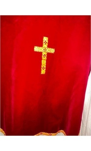 Cream Burgundy Embroidered Cross Clergy Robe BOZIAN 1960s Church Pulpit ...