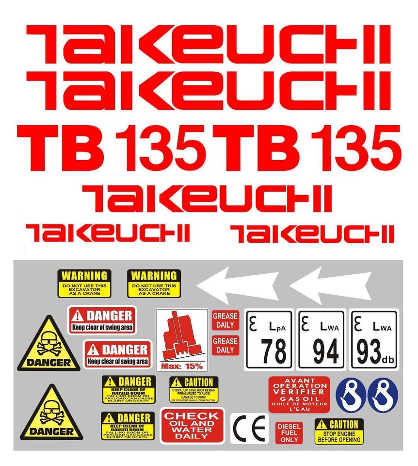 Decal Sticker set for: Takeuchi TB135 Mini Digger Pelle Bagger ...