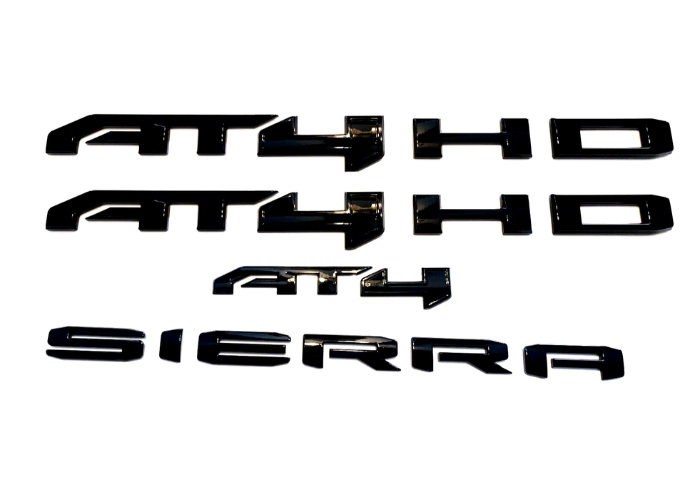 4PCS Gloss Black AT4 HD Emblem Sierra Letters Fit GMC Sierra 1500 ...