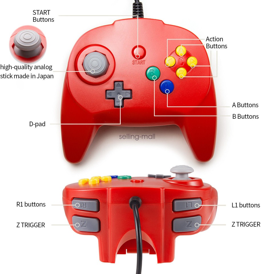 Mini N64 Wired Controllers Joystick Dual Z Button For Nintendo 64 Video ...