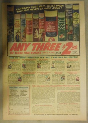 Literary Guild Book Club Ad: Any Three Books $2.00 ! from 1951 11 x 15 ...