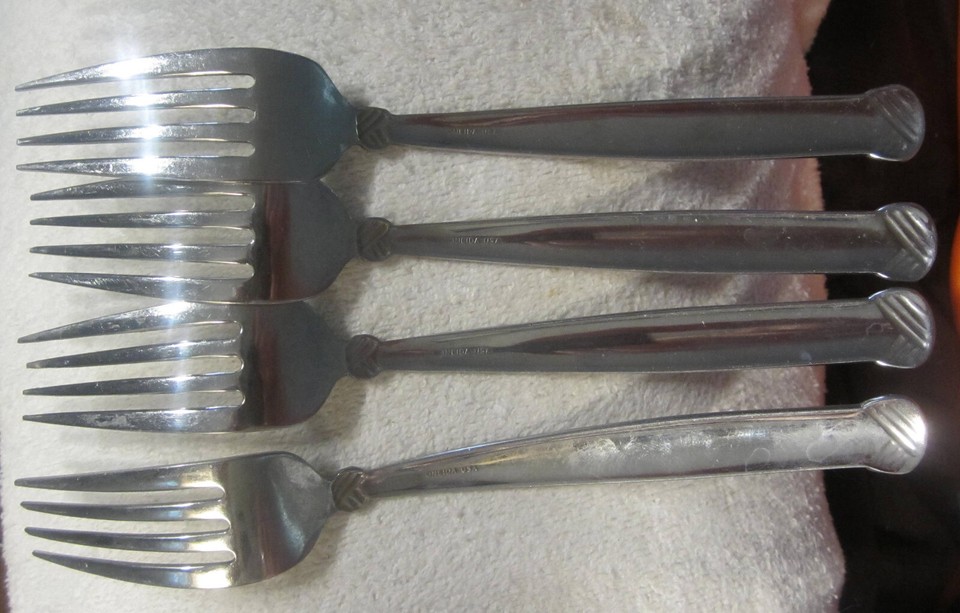 4 set,lot of SATIN RATTAN pattern stainless dinner forks Oneida USA VTG ...