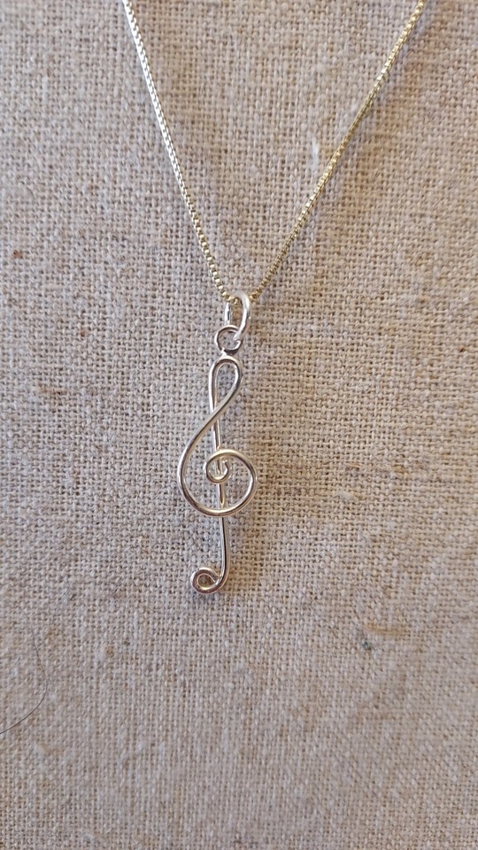 Sterling treble clef note music necklace box chain 18" marked .925 | eBay