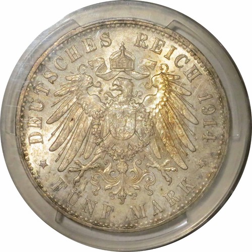 1914 A German States Prussia 5 Mark Silver Wilhelm II PCGS Secure MS63 ...