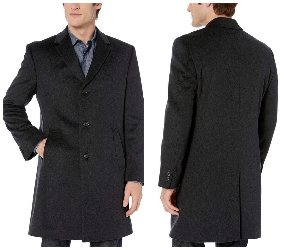 Kenneth Cole New York Men's Slim Raburn Wool-Blend Overcoat - Charcoal ...