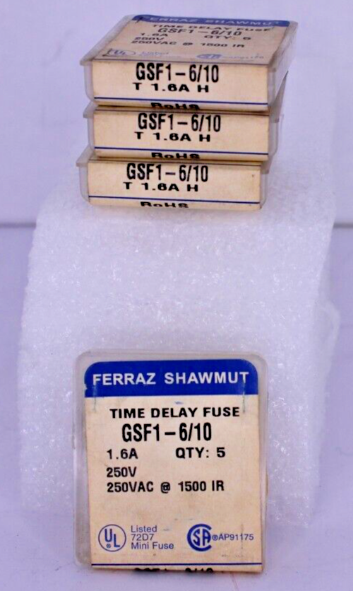 Ferraz Shawmut Time Delay Mini Ceramic Fuse 250V 1.6A (Lot of 4 PK )GSF ...