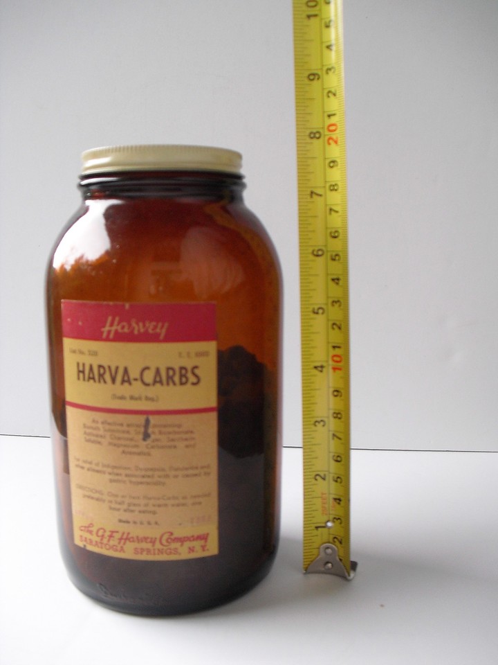 VINTAGE HARVA-CARBS 1000 TABLET PHARMACY SIZED BROWN GLASS MEDICINE ...