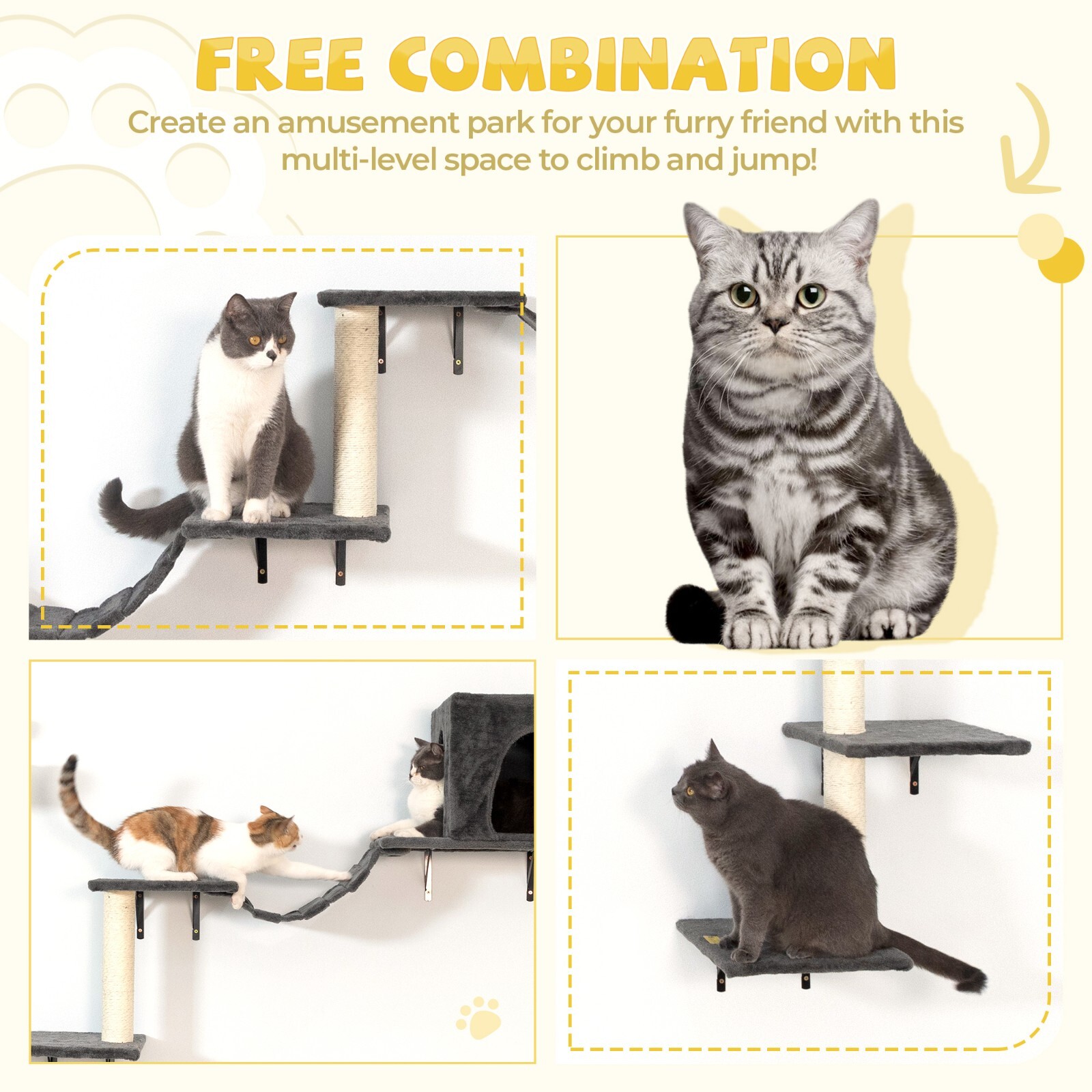COZIWOW 8-In-1 Wall Mounted Cat Climber Set with Cat Tree Condo House ...