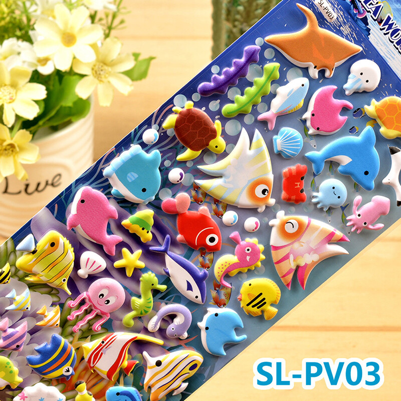 Shark Dolphin Fish Stereo Bubble Sticker Diary Sticker Decor Stationery ...