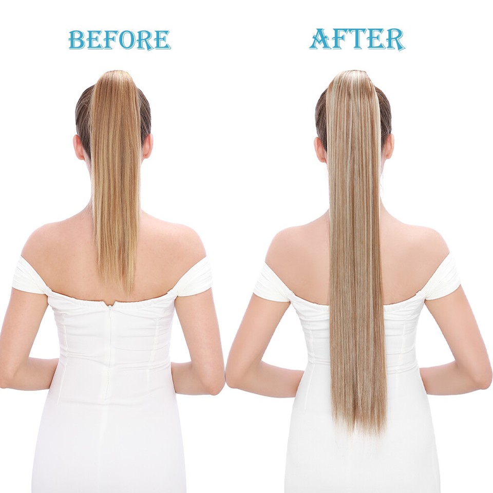 32in Super Long Clip In Hair Extensions Wrap Around Ponytail Straight ...